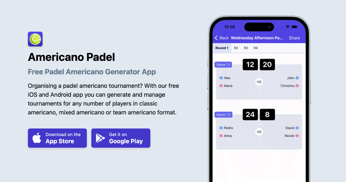 Americano Padel: Generator-app, regler och mallar | Padel Americano